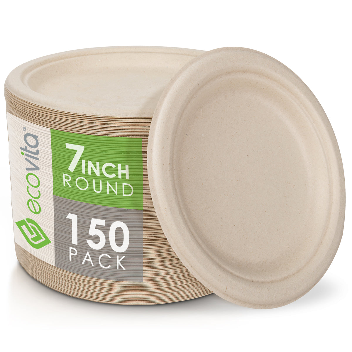 100% Compostable Paper Plates [7 in.] – 150 Disposable Plates Eco Frie – Ecovita