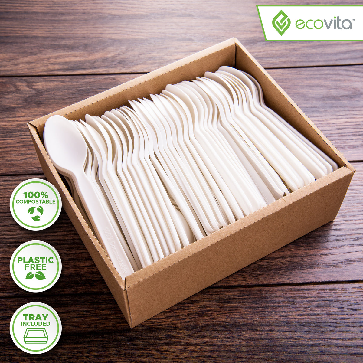 100% Compostable Spoons - 140 & 500 Large Disposable Eco Utensil Set ...
