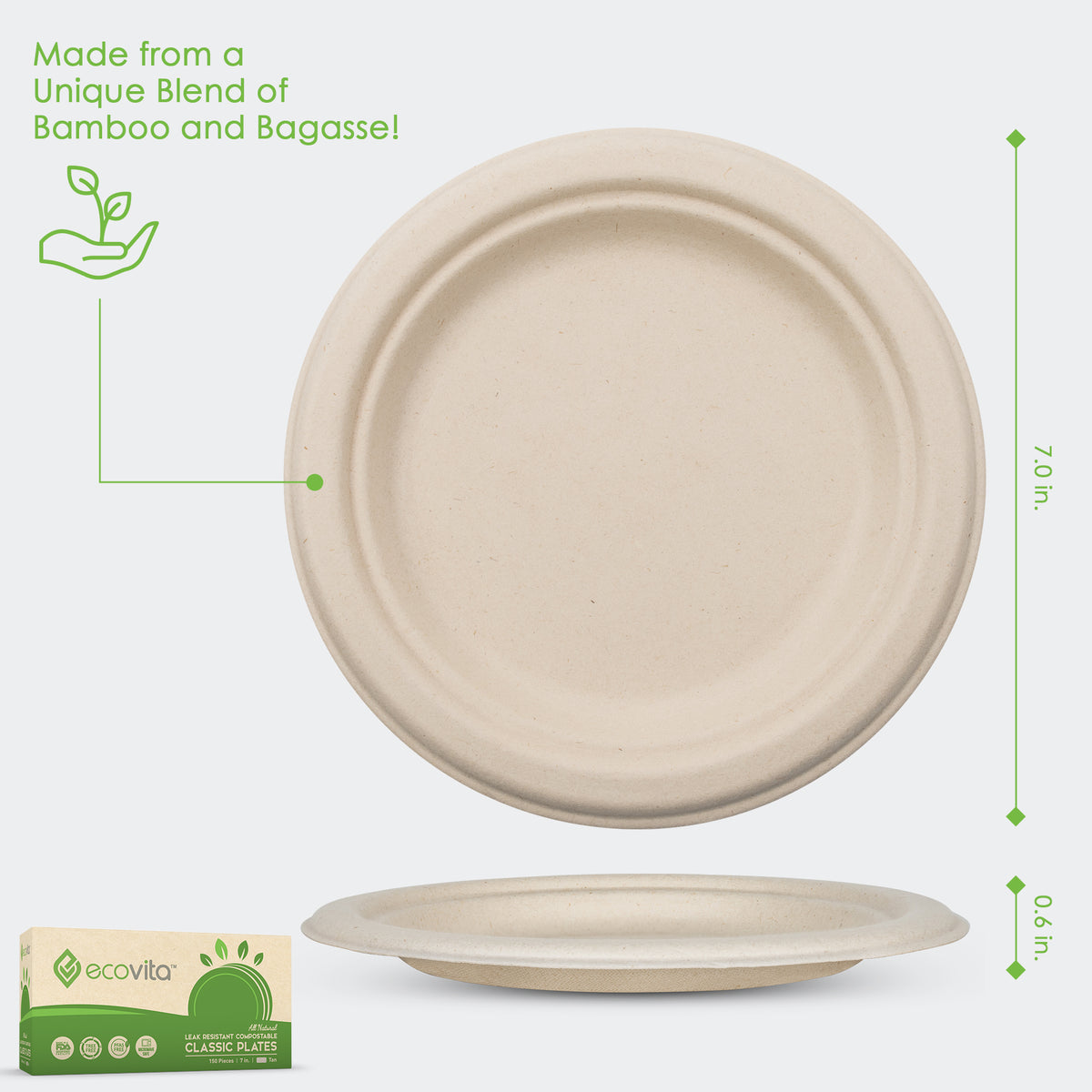 100% Compostable Paper Plates [7 in.] – 150 Disposable Plates Eco Frie ...