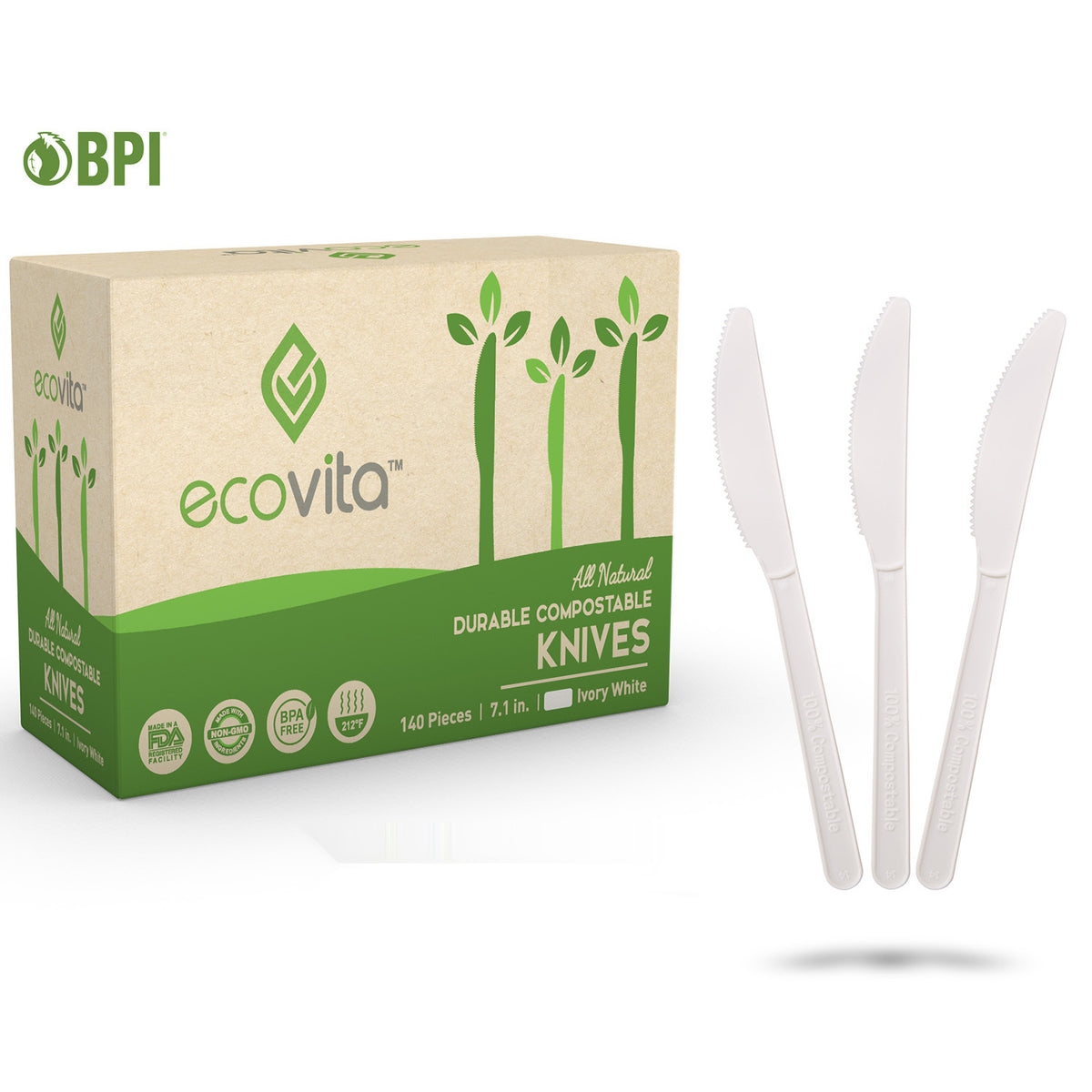 100% Compostable Knives - 140 & 500 Large Disposable Eco Utensil Set ...