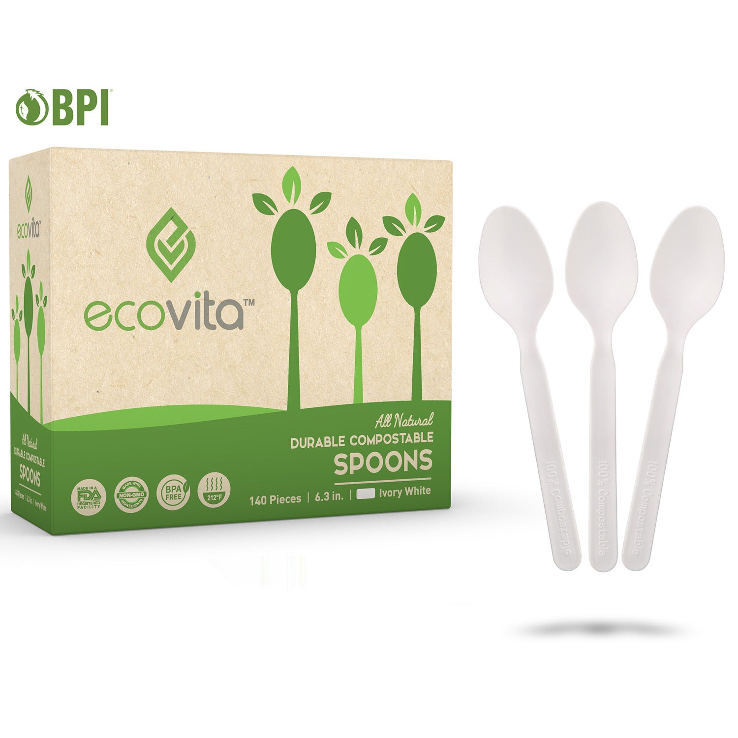 100% Compostable Spoons - 140 & 500 Large Disposable Eco Utensil Set ...